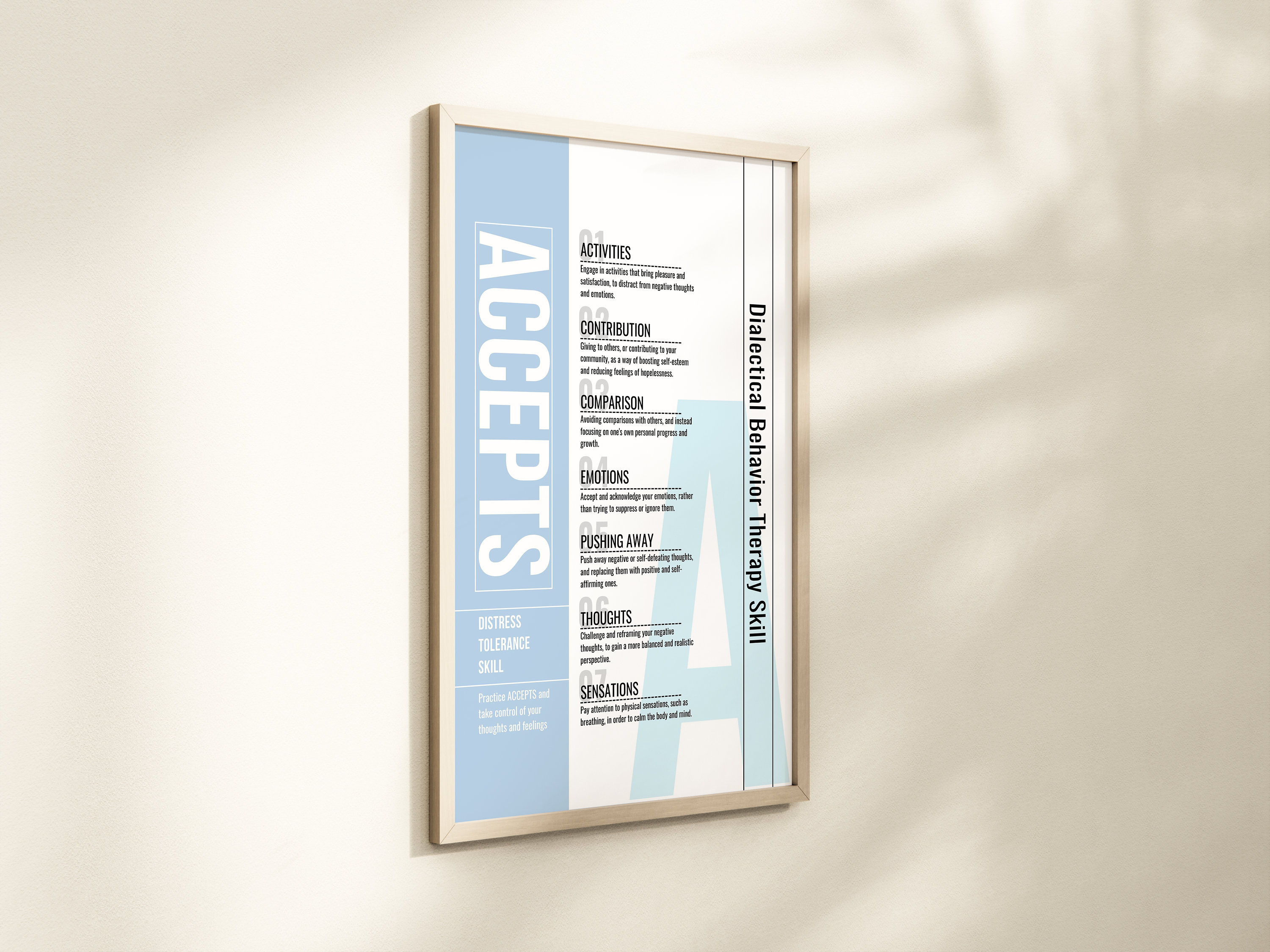 ACCEPTS DBT Poster, Distress Tolerance Skill, DBT Skill, Mental Health ...