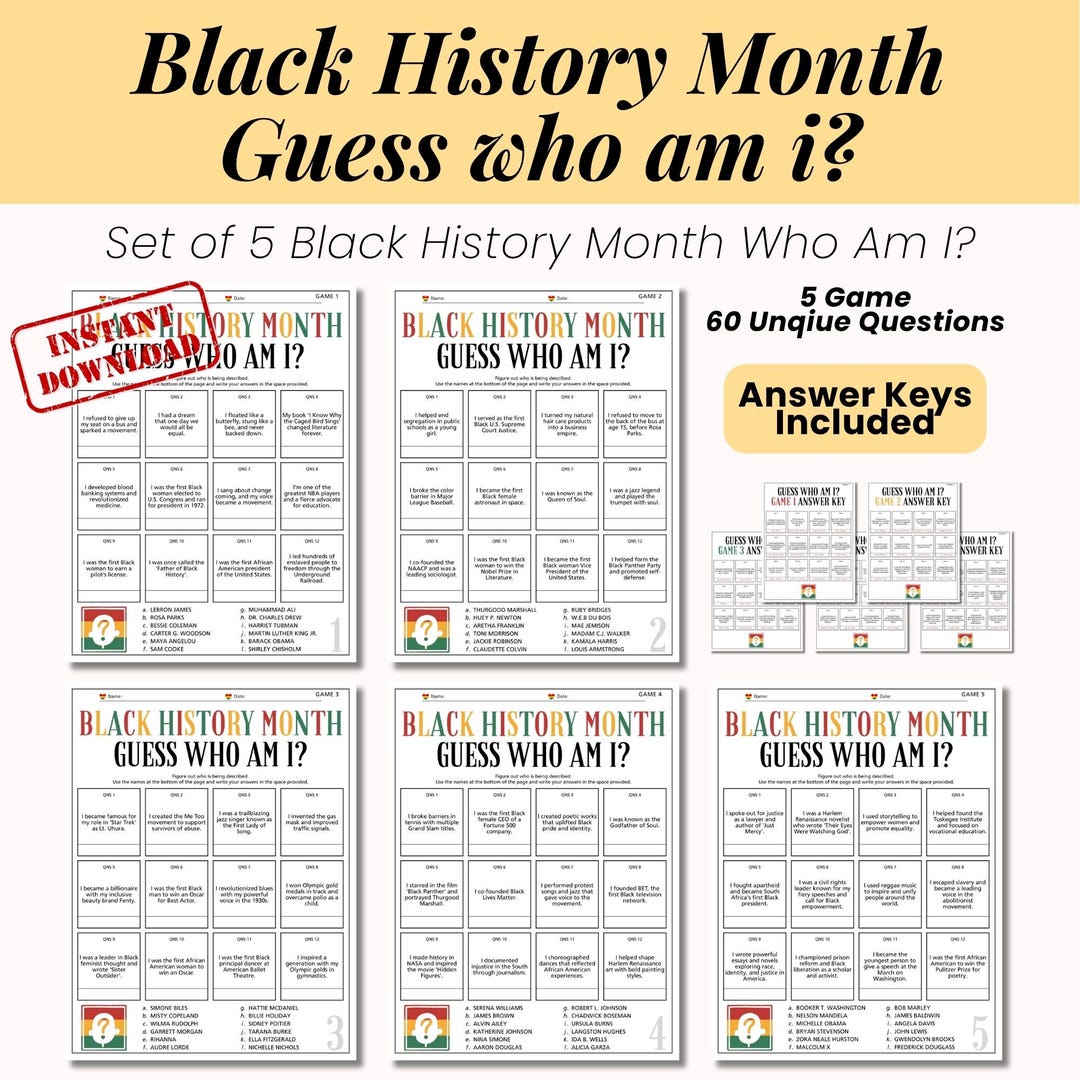 Black History Month Guess Who Game, Black History Jeopardy Trivia ...