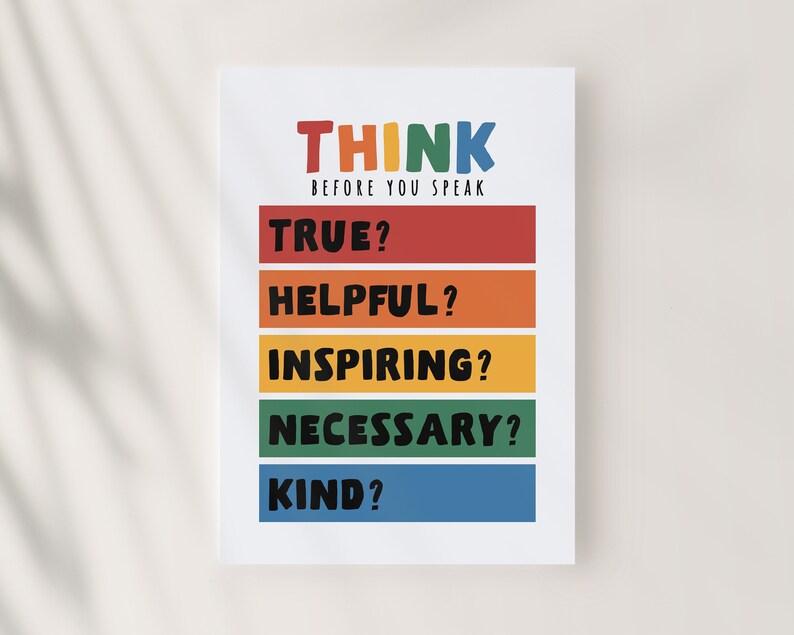 THINK Poster, Think Before You Speak Poster, Classroom Poster ...