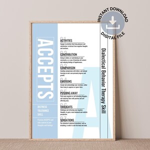 ACCEPTS DBT Poster, Distress Tolerance Skill, DBT Skill, Mental Health ...