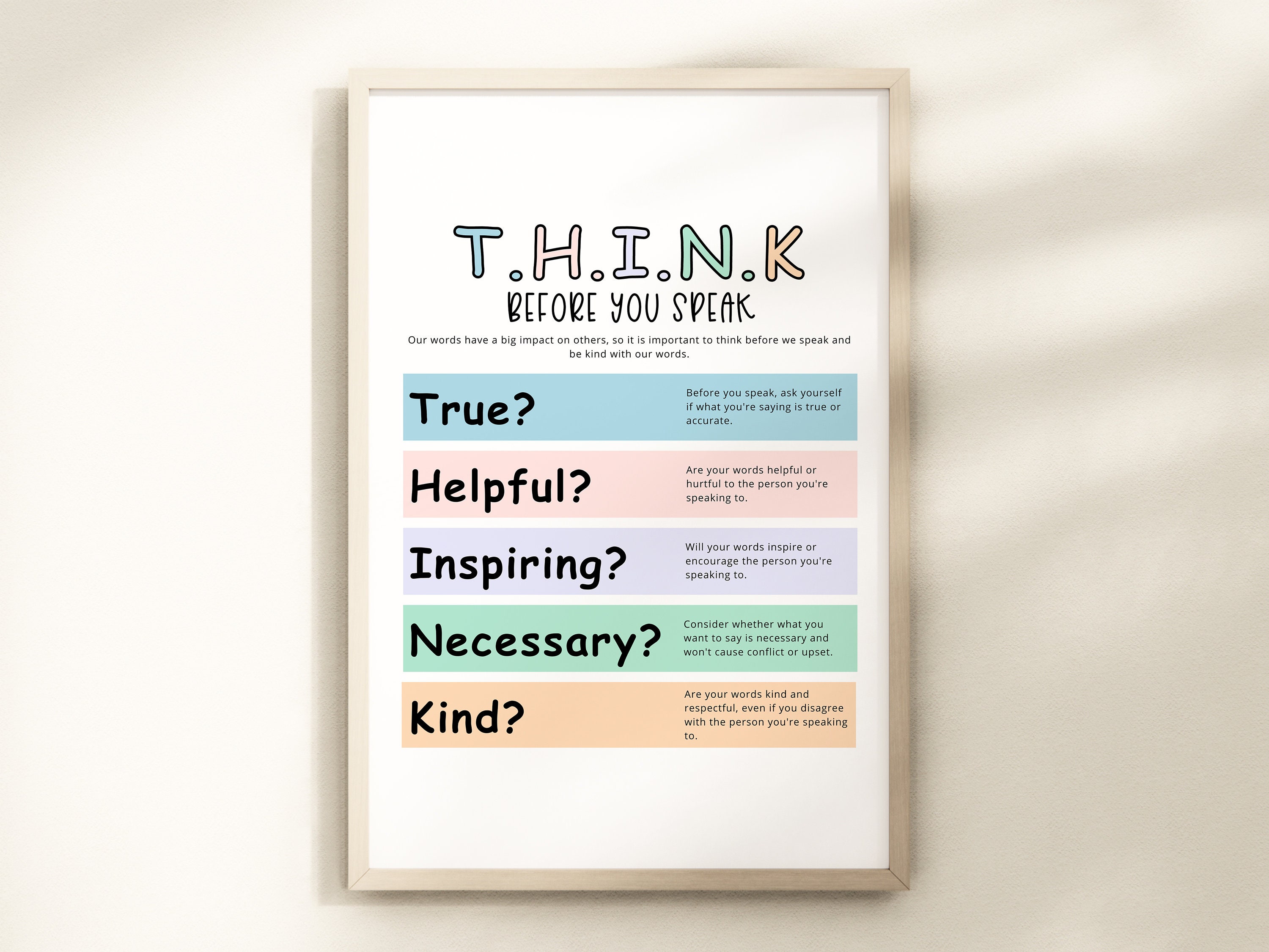 THINK Poster, Think Before You Speak Poster, Classroom Posters ...
