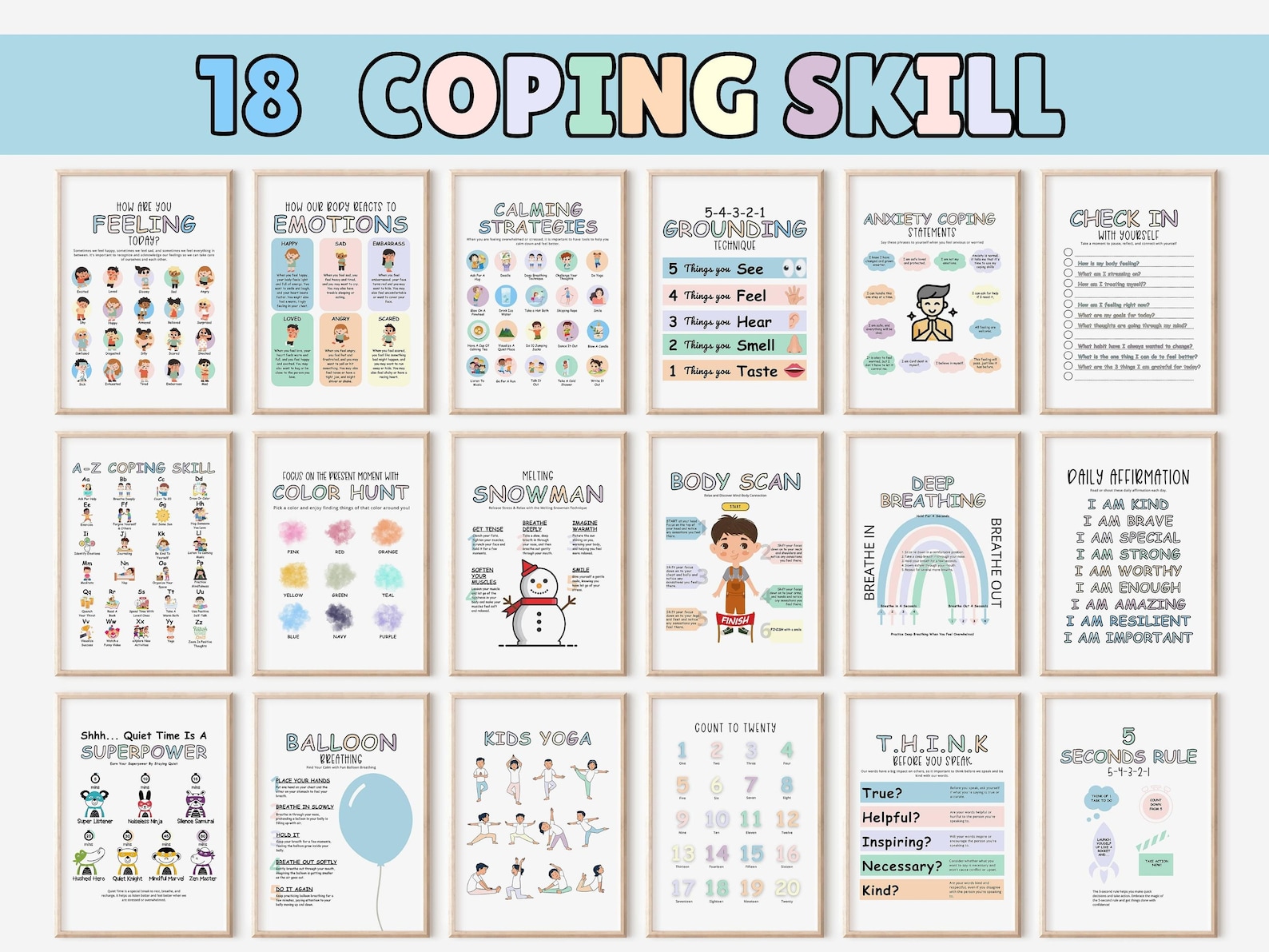 Calm Corner Bundle, Coping Skills Poster for Kids, Emotion Poster ...