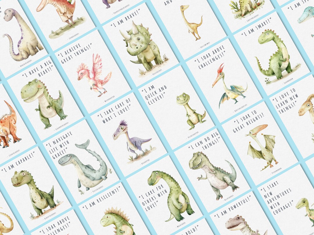 Dinosaur Affirmation Cards for Kids, Printable Affirmation Cards, Set ...