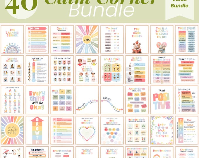 12 Calming Corner Posters, Rainbow Classroom Decor, Emotional Self ...