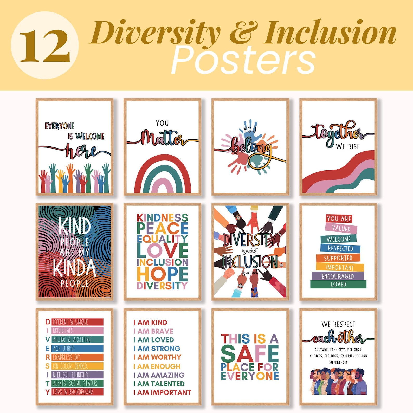 Set of 12 Diversity and Inclusion Posters, School Counselor Office ...