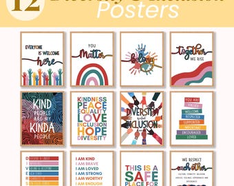 Set of 12 Diversity and Inclusion Posters, School Counselor Office ...