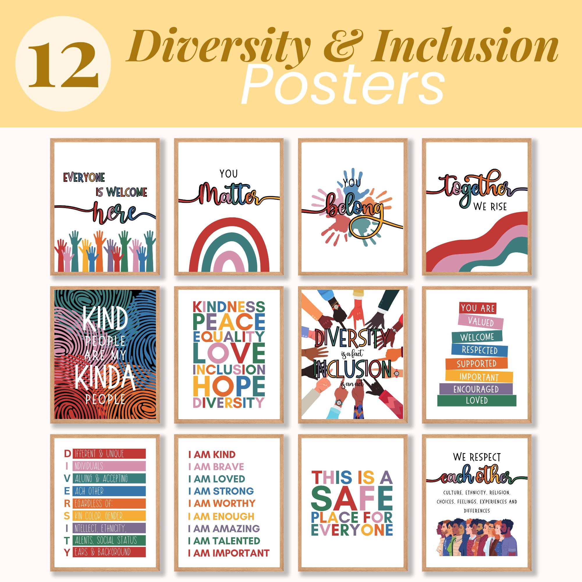 Set of 12 Diversity and Inclusion Posters, School Counselor Office ...