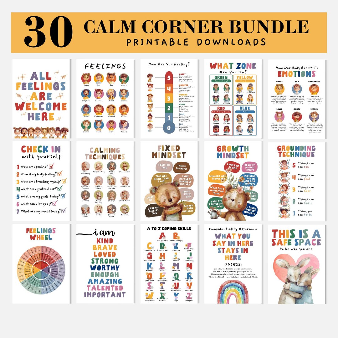 30 Calm Corner Poster Calm Down Corner Montessori Classroom Homeschool ...