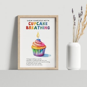 Mindful Breathing Poster, Breathing Technique Poster, Cupcake Breathing ...