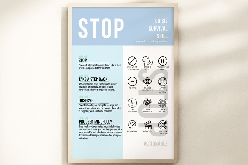 STOP DBT Poster, Crisis Survival Skill, DBT Skill Poster, Mental Health ...