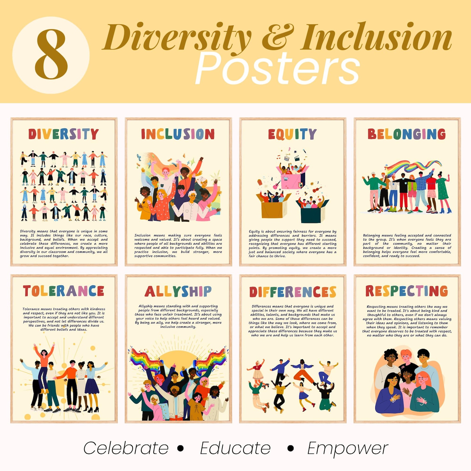 DEIB Poster Set Retro Diversity Equity Inclusion Bulletin Board ...