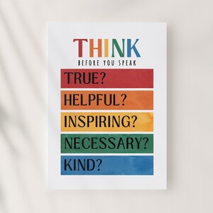 THINK Poster, Think Before You Speak Poster, Classroom Poster ...