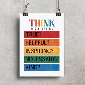 THINK Poster, Think Before You Speak Poster, Classroom Poster ...