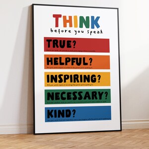 THINK Poster, Think Before You Speak Poster, Classroom Poster ...