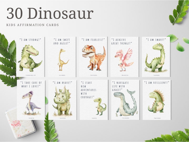 Dinosaur Affirmation Cards for Kids, Printable Affirmation Cards, Set ...