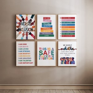 Set of 12 Diversity and Inclusion Posters, School Counselor Office ...