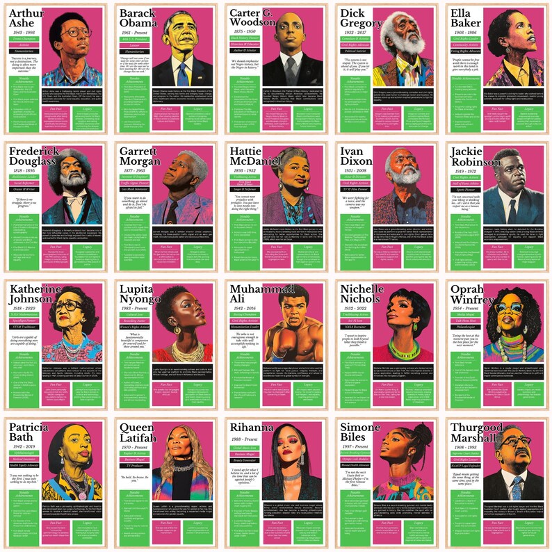 120 African American Icons Black History Month Posters, Juneteenth ...