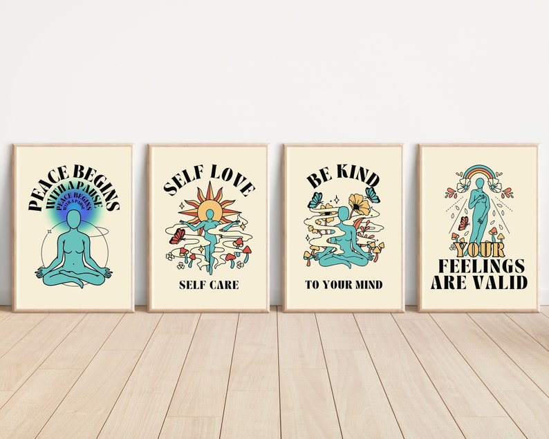 8 Retro Mental Health Posters, School Counseling Posters, Mental Health ...