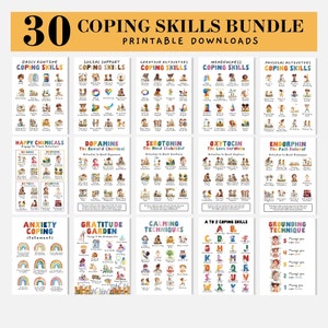 30 Coping Skills Poster, Breathing Technique, Calming Down Strategies ...