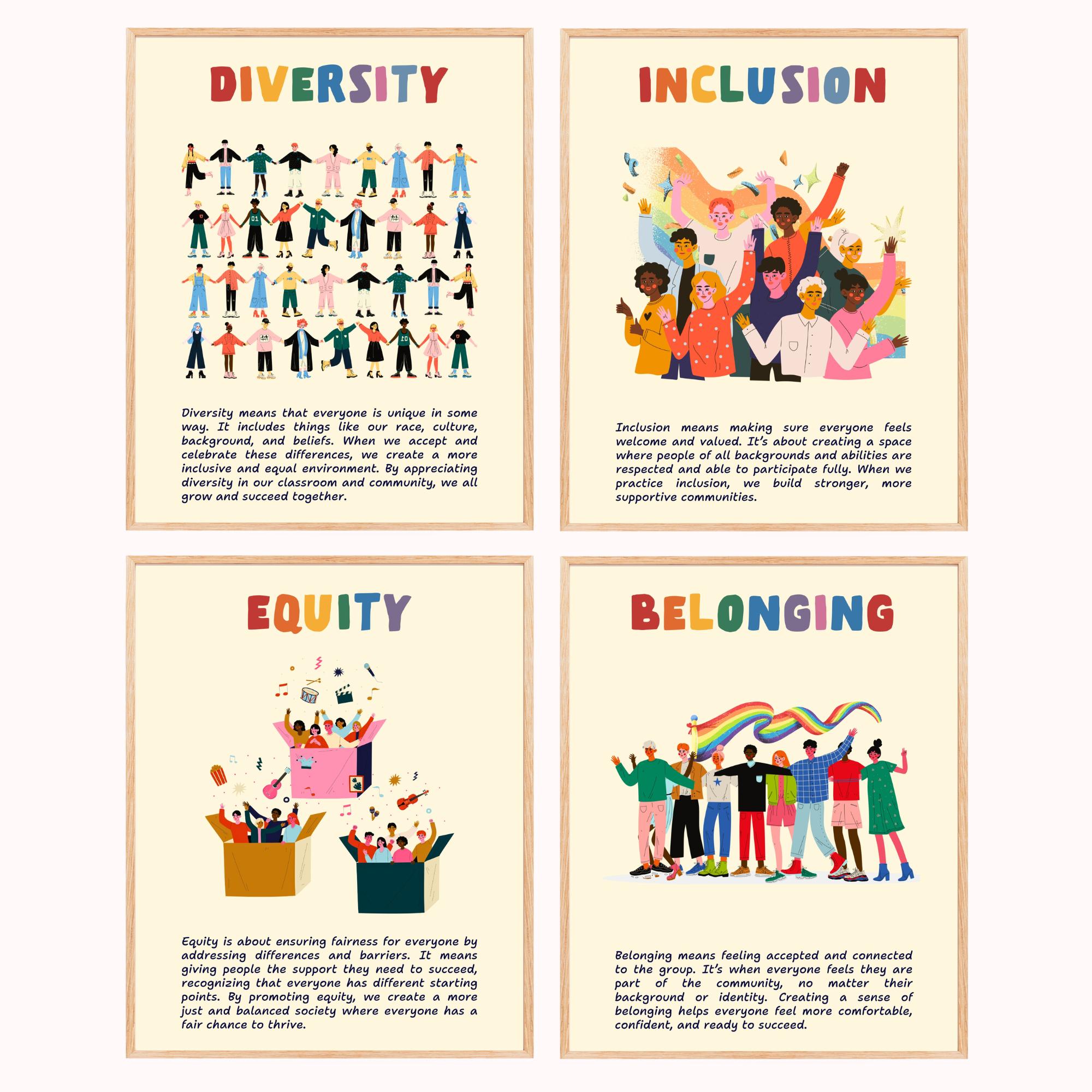 DEIB Poster Set Retro Diversity Equity Inclusion Bulletin Board ...