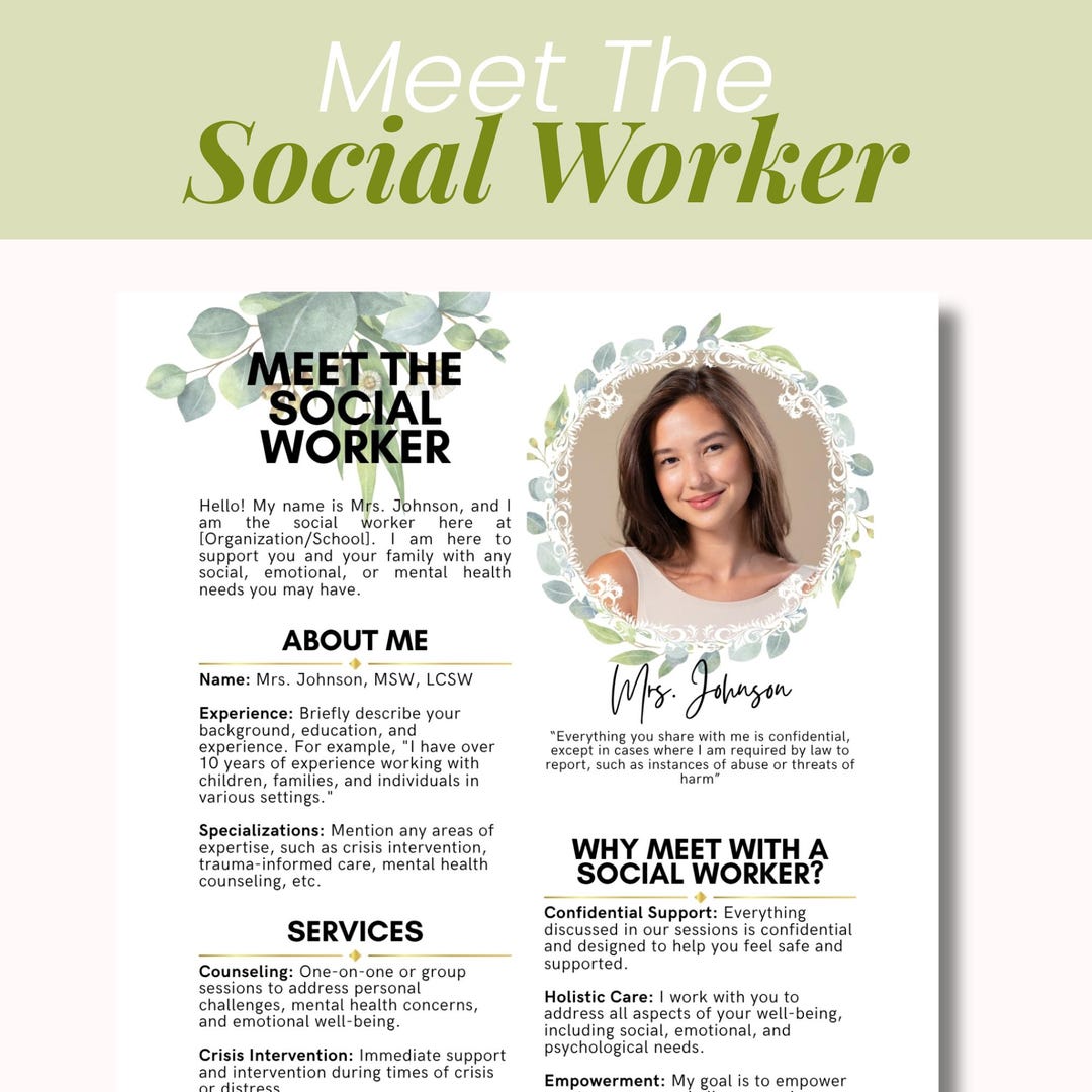 Meet the Social Worker, Resume Template Canva, Social Work Resources ...