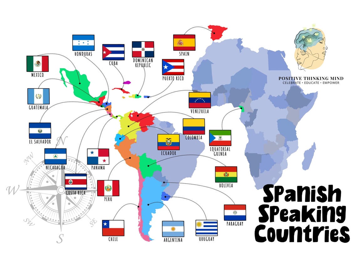 Spanish Speaking Countries Map, Hispanic Countries, Hispanic Heritage ...