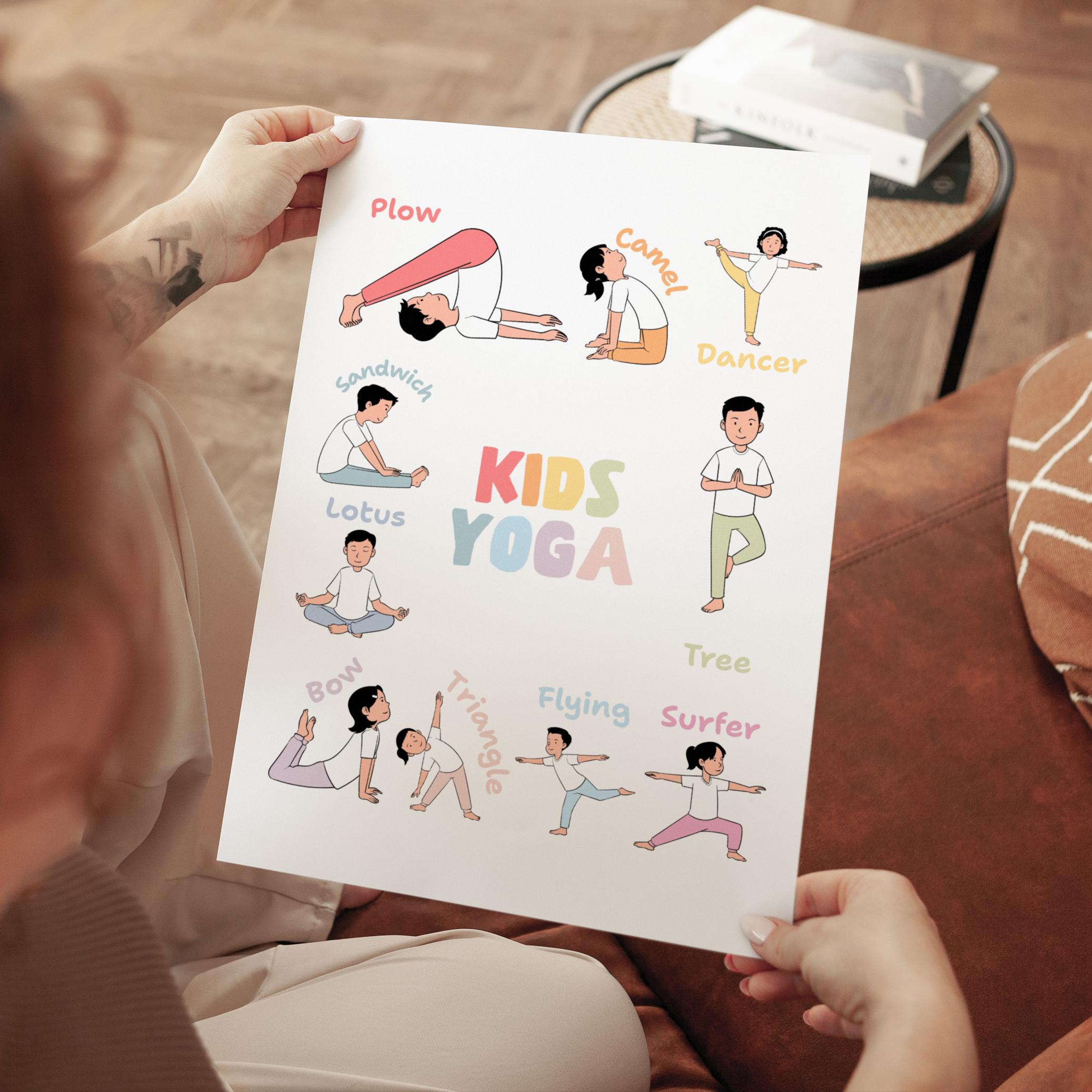 Kids Yoga Poses Poster, Calm Corner Posters Pastel, Kids Yoga Stretches ...