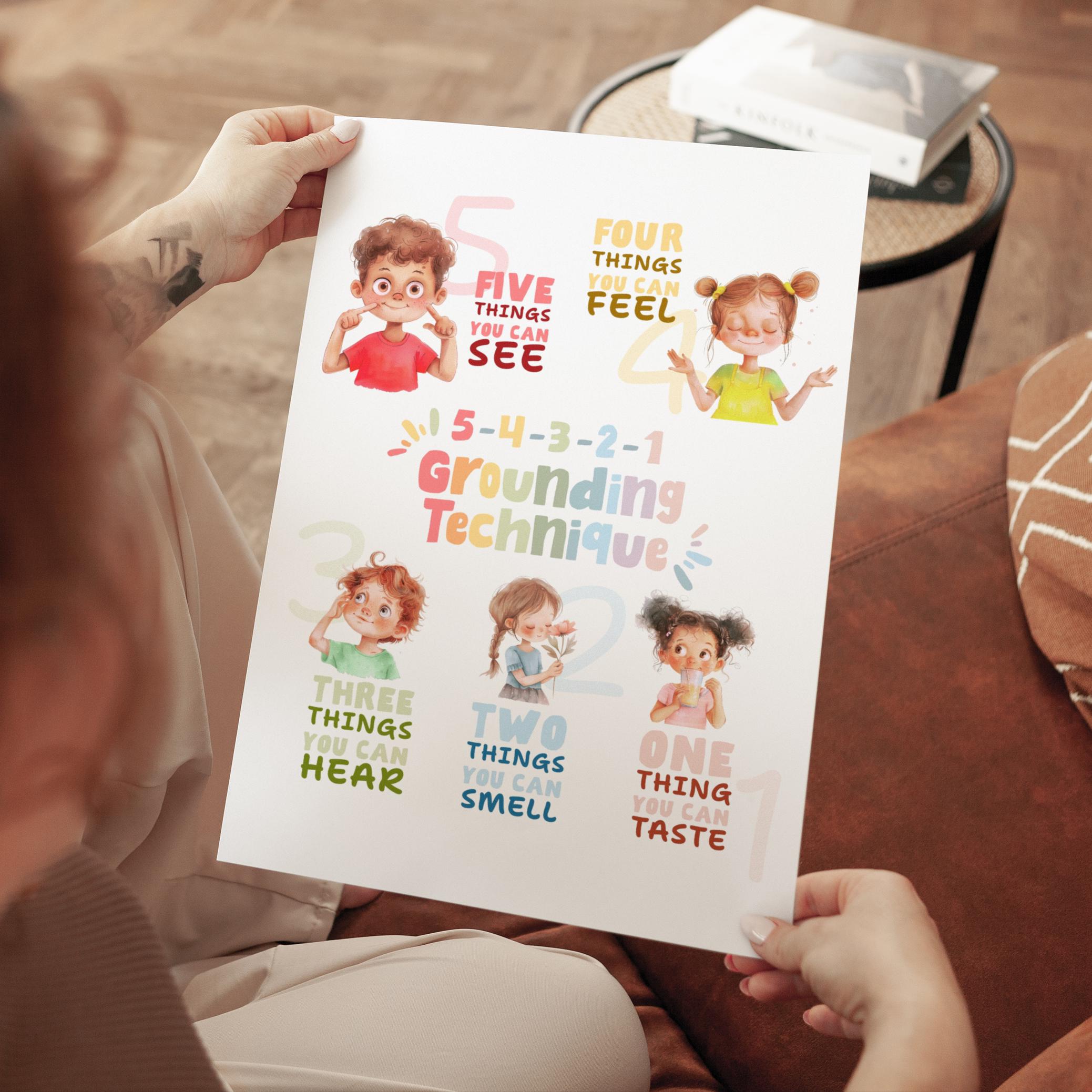 54321 Grounding Technique, Coping Skills Poster, Self Care Mental ...