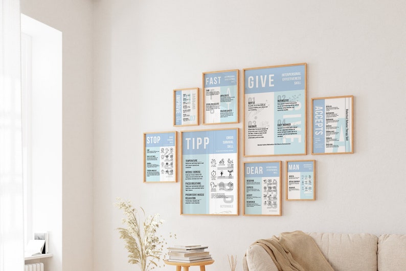 8 DBT Posters Art, Distress Tolerance DBT, Emotional Regulation Poster ...
