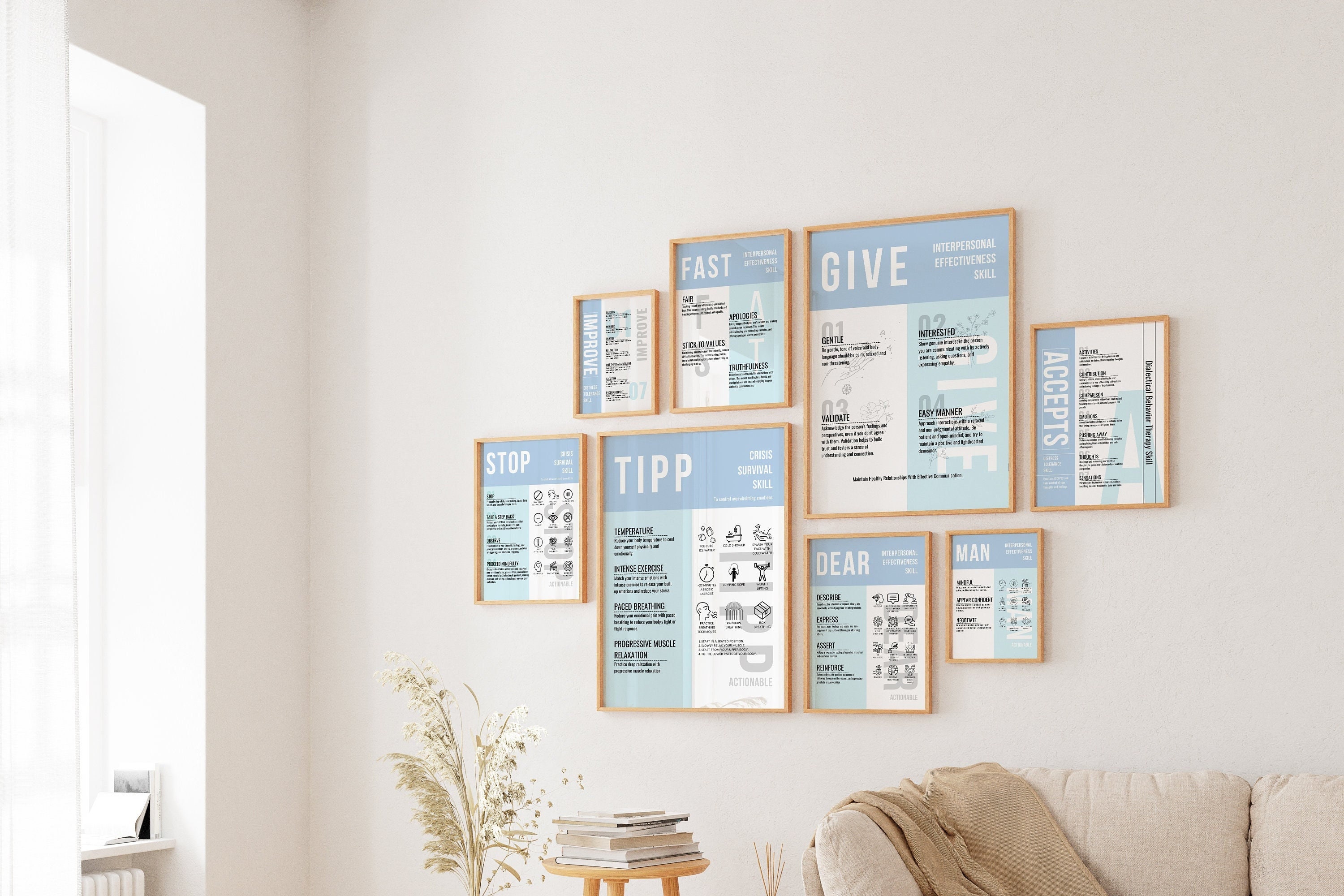 8 DBT Posters Art, Distress Tolerance DBT, Emotional Regulation Poster ...