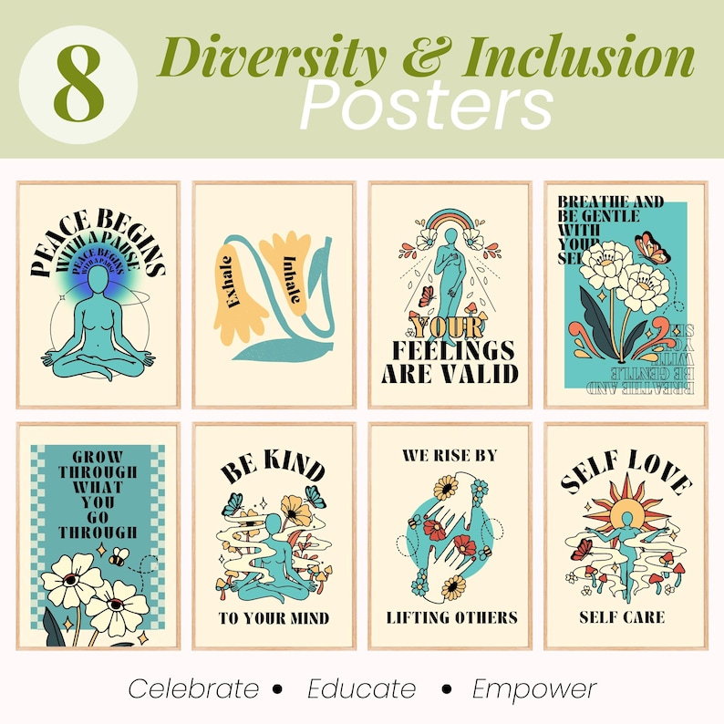 8 Retro Mental Health Posters, School Counseling Posters, Mental Health ...