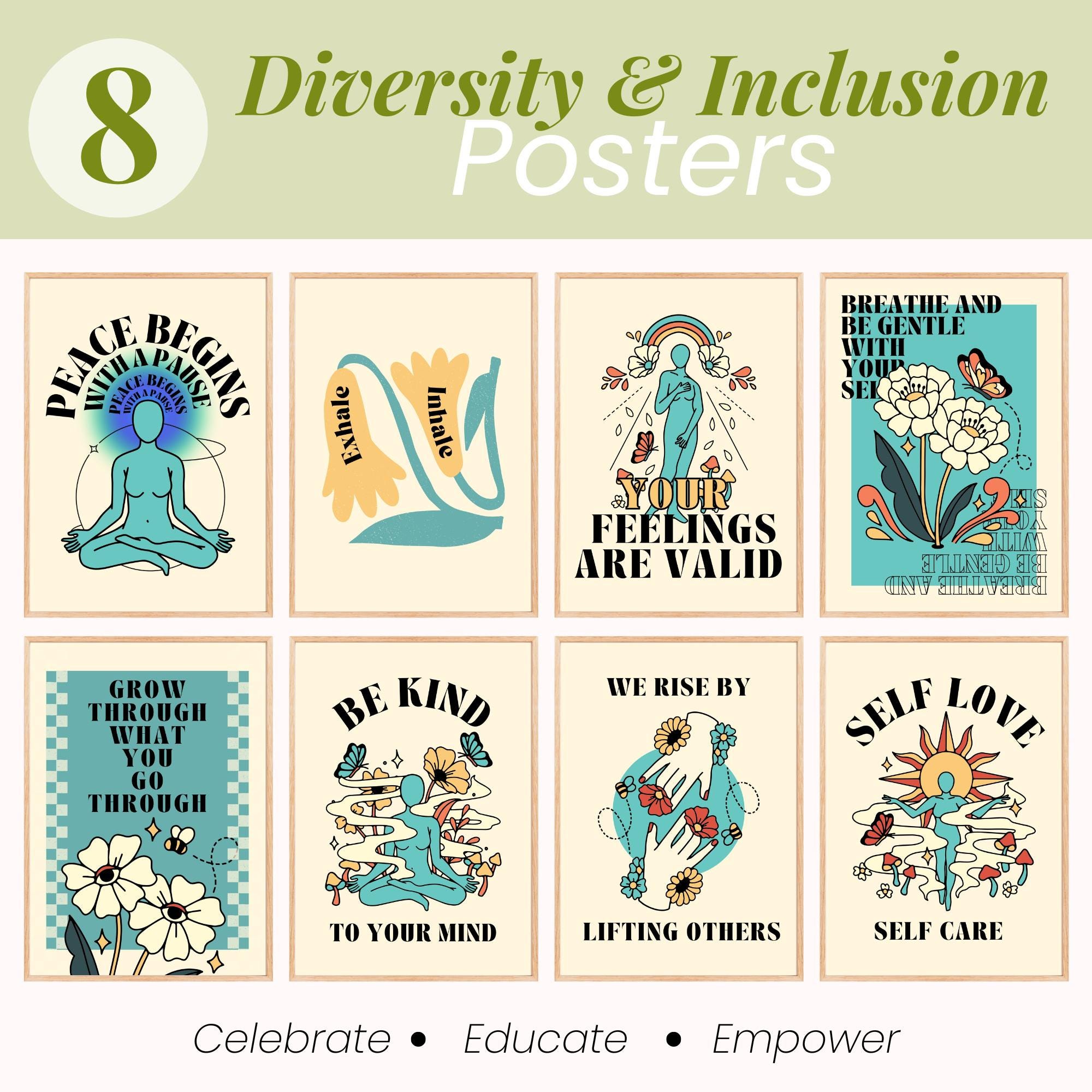 8 Retro Mental Health Posters, School Counseling Posters, Mental Health ...