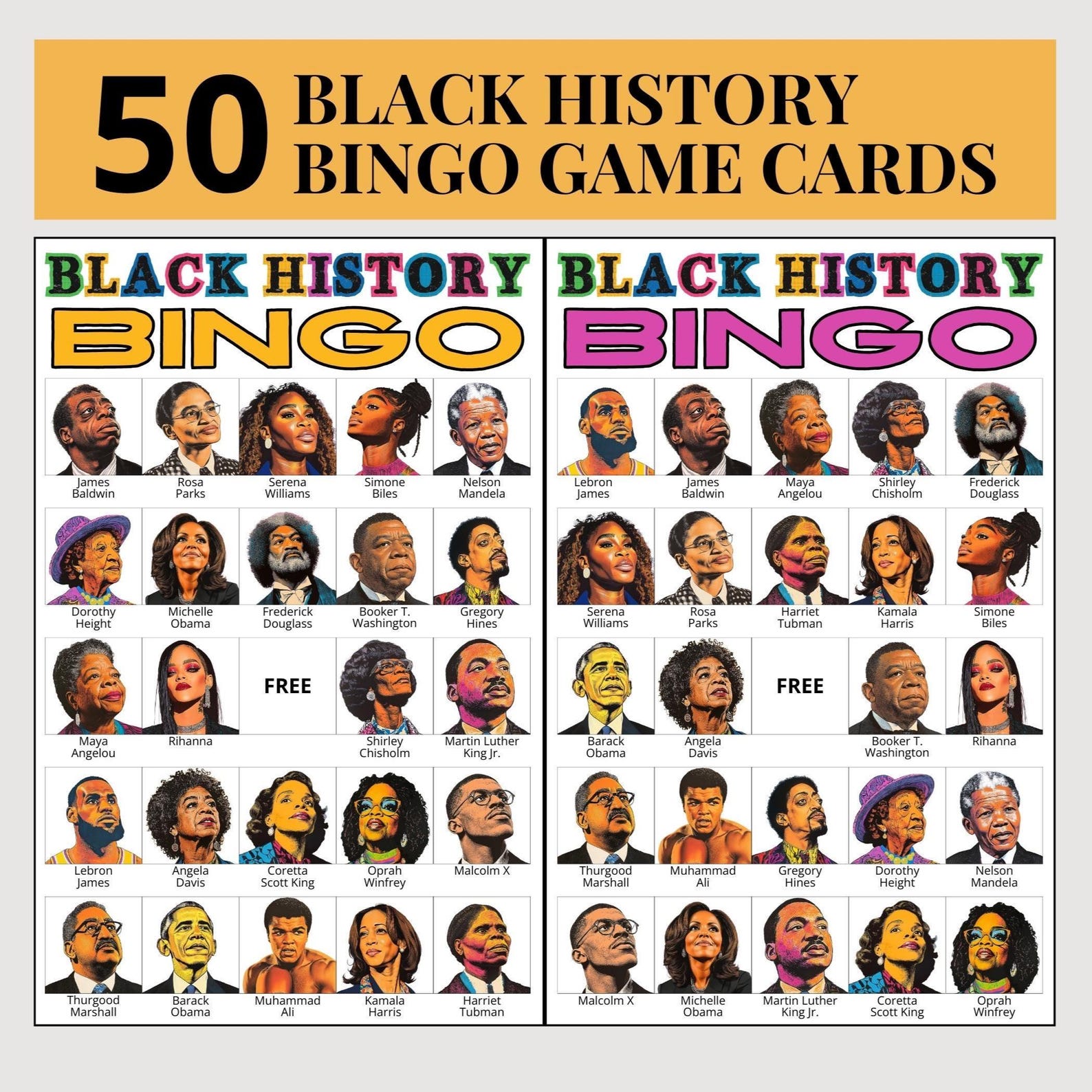 50 Black History Bingo, Black History Games for Adults Preschool, Black ...