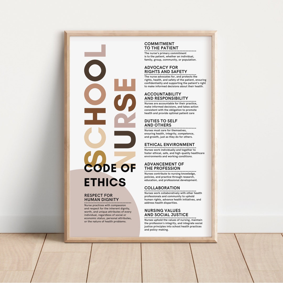 School Nurse Code of Ethics, Nurse Office Decor, Nurse Poster, Nurse ...