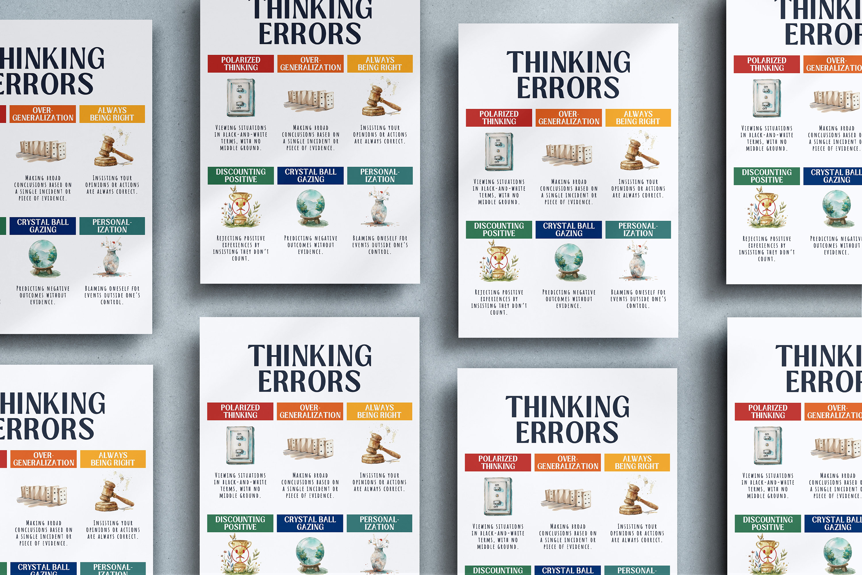 Thinking Errors Poster, Cognitive Distortion Poster, Mental Health ...