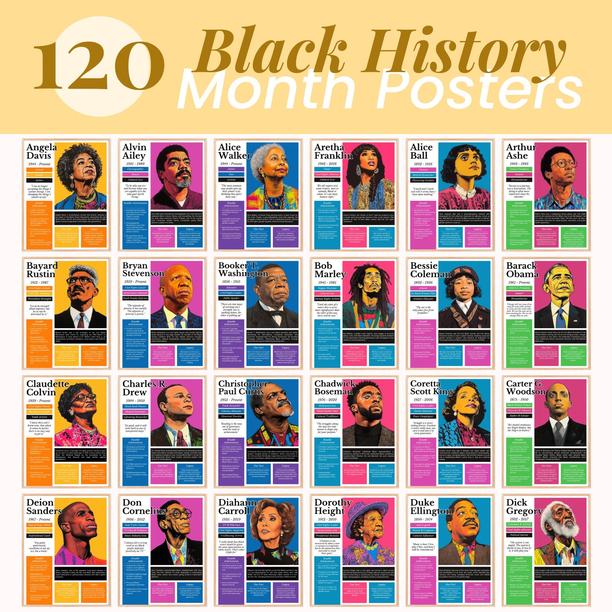 120 African American Icons Black History Month Posters, Juneteenth ...