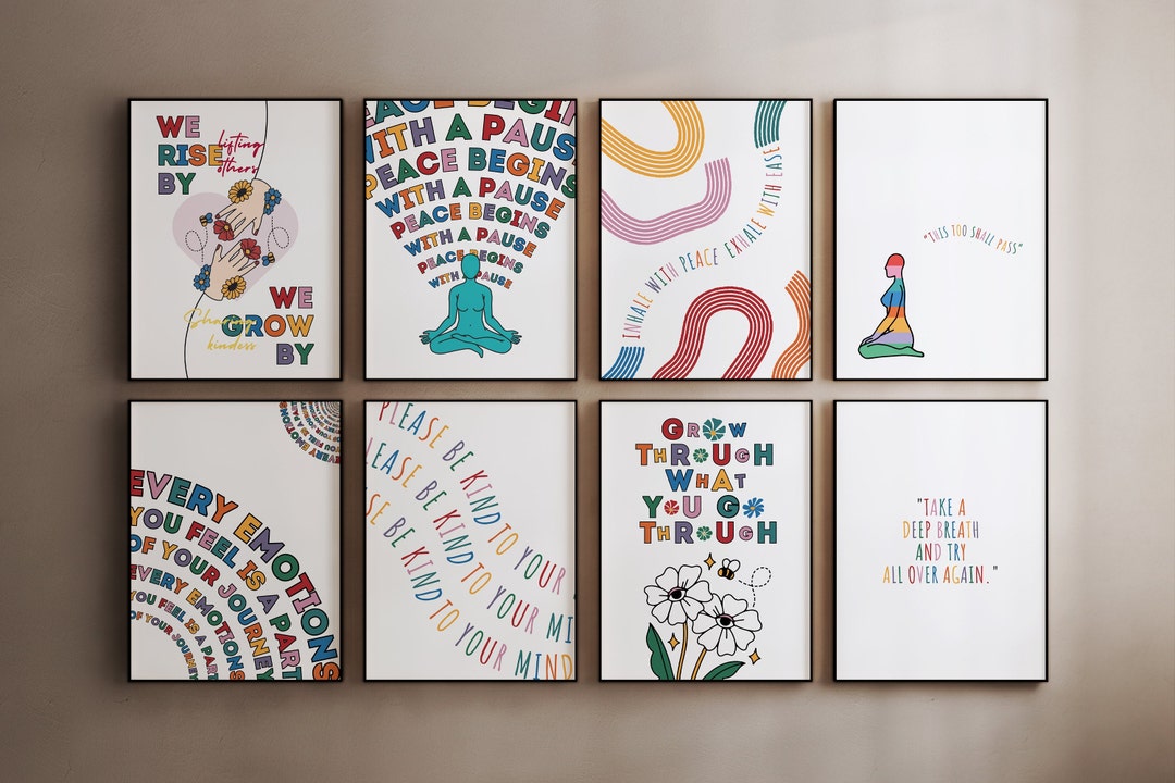 Set of 8 Retro Mental Health Posters, School Counseling Posters ...