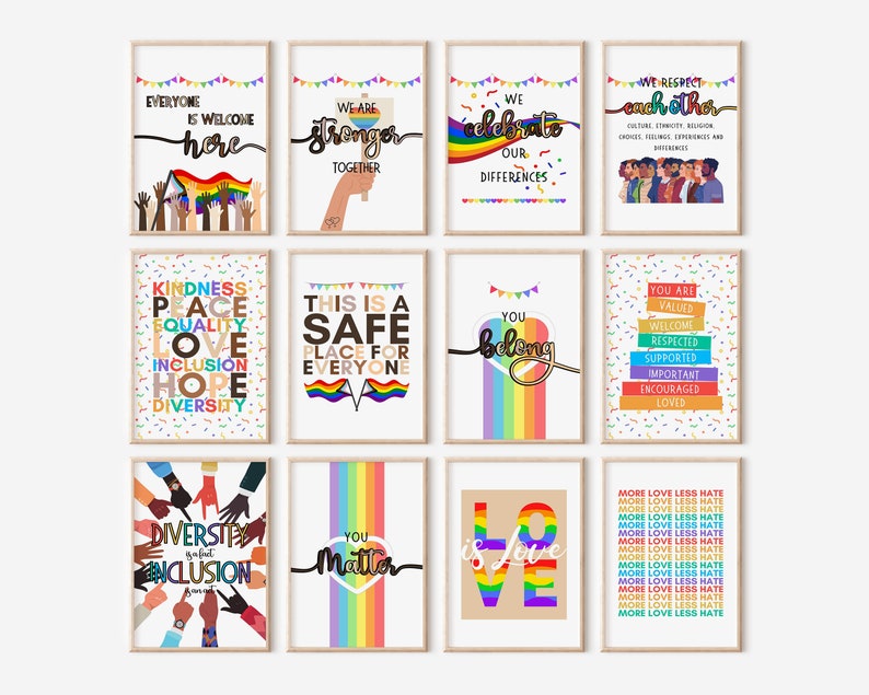 18 LGBTQ Prints, Diversity and Inclusion Posters, Safe Space Sign ...