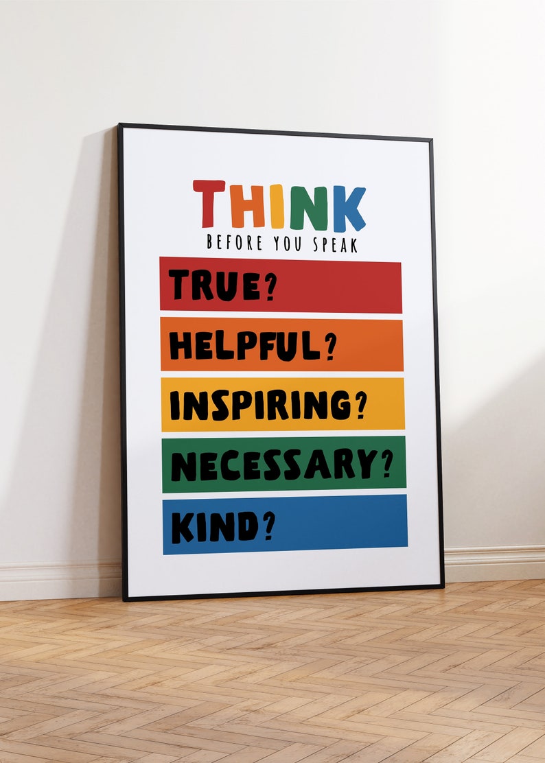 THINK Poster, Think Before You Speak Poster, Classroom Poster ...