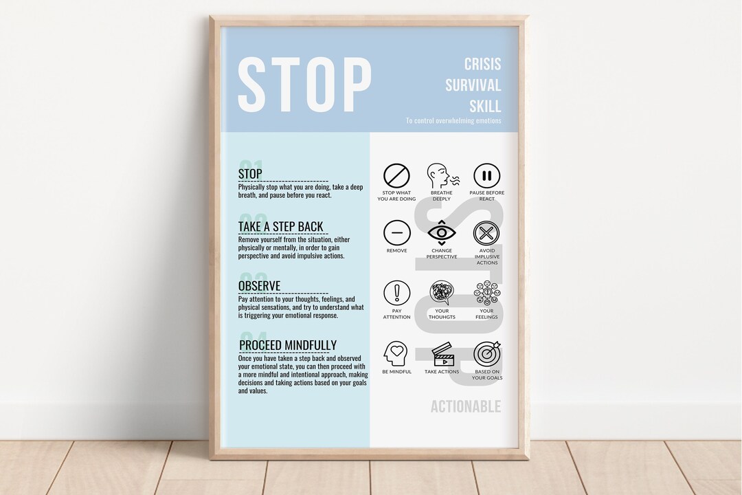 STOP DBT Poster, Crisis Survival Skill, DBT Skill Poster, Mental Health ...