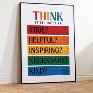 THINK Poster, Think Before You Speak Poster, Classroom Poster ...