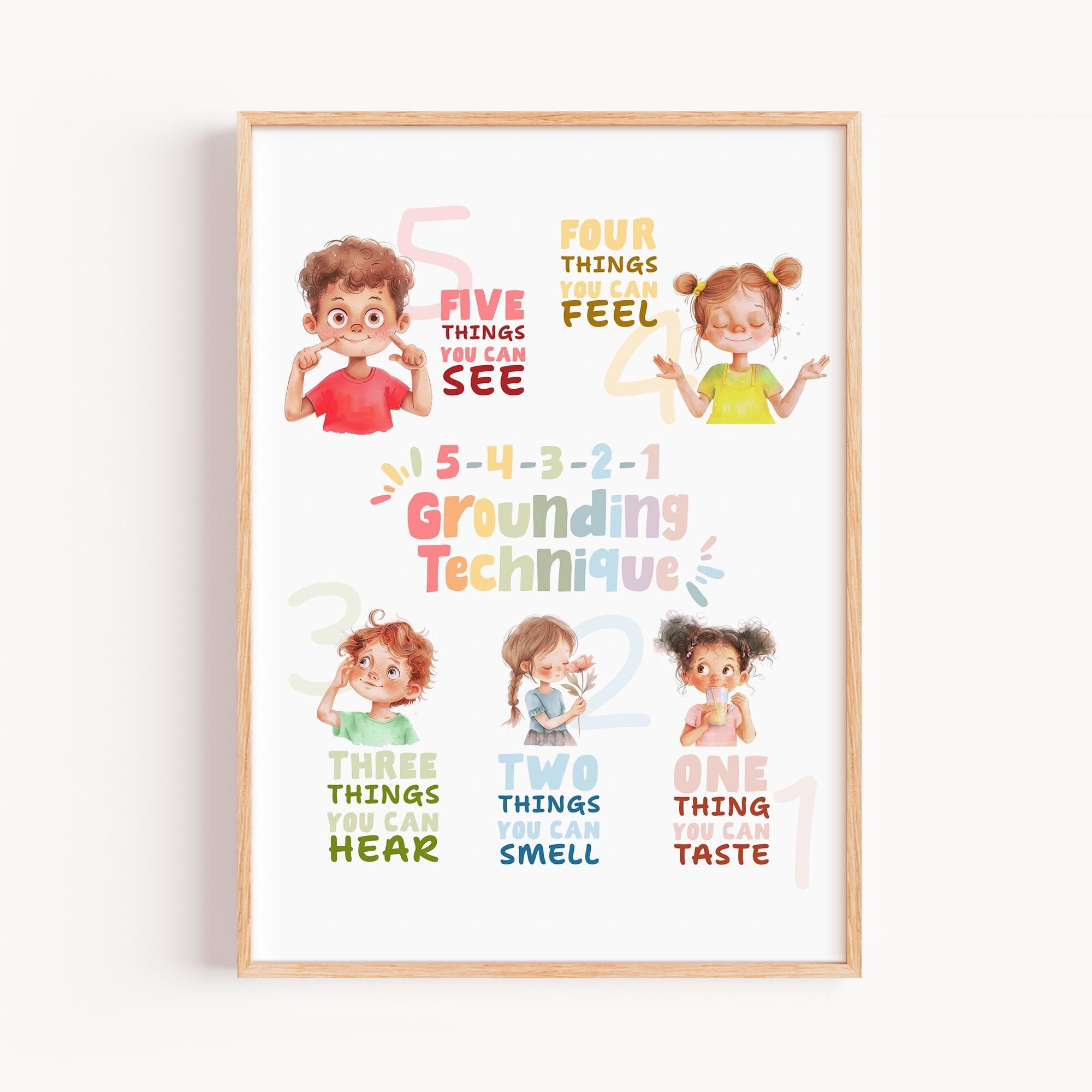 54321 Grounding Technique, Coping Skills Poster, Self Care Mental ...