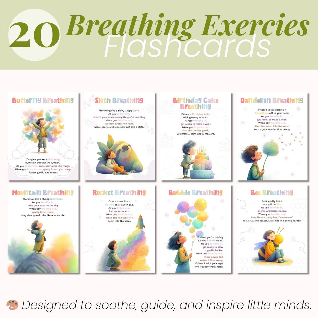 Breathing Exercises Card for Teenagers Kids, Mindfulness Breathing ...