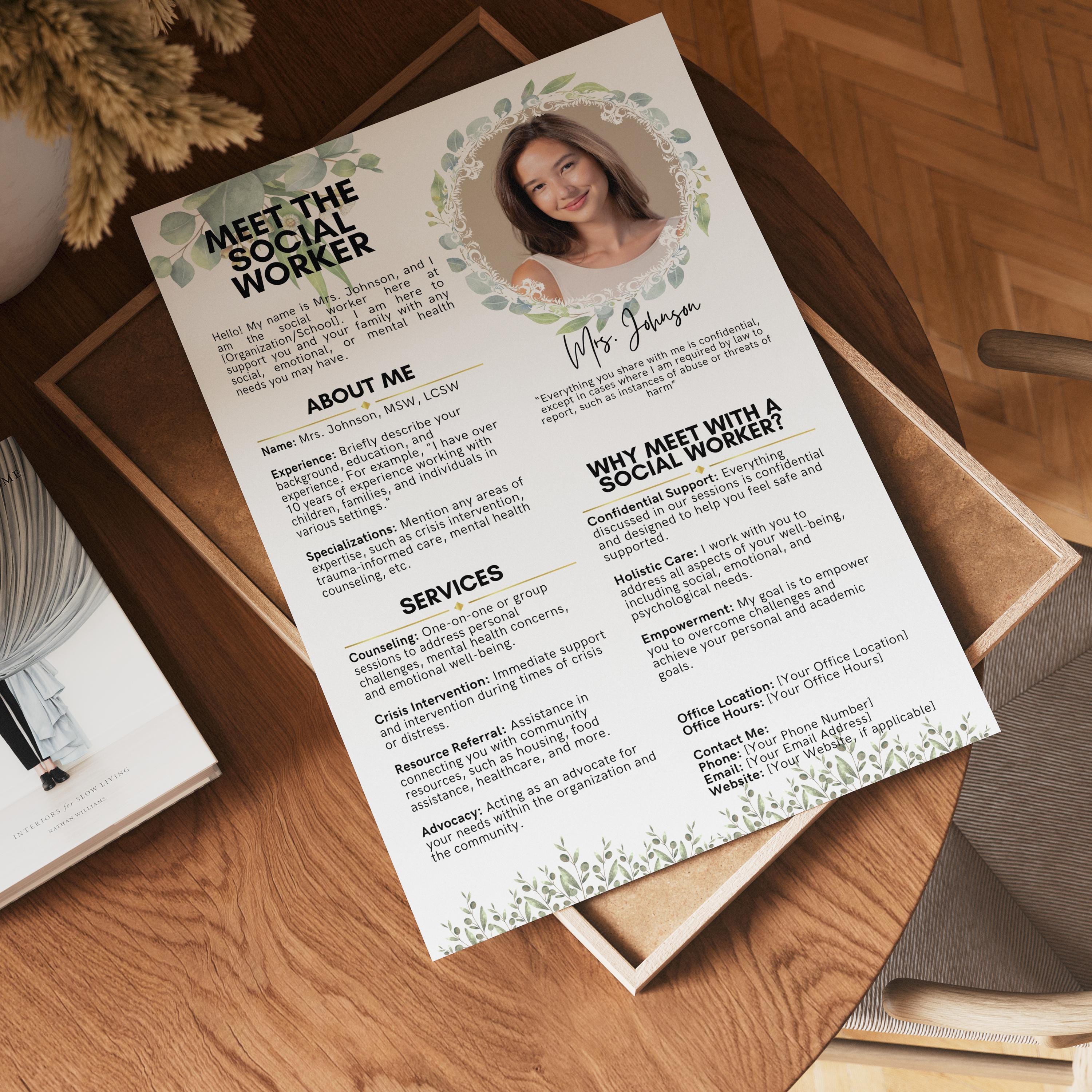 Meet the Social Worker, Resume Template Canva, Social Work Resources ...