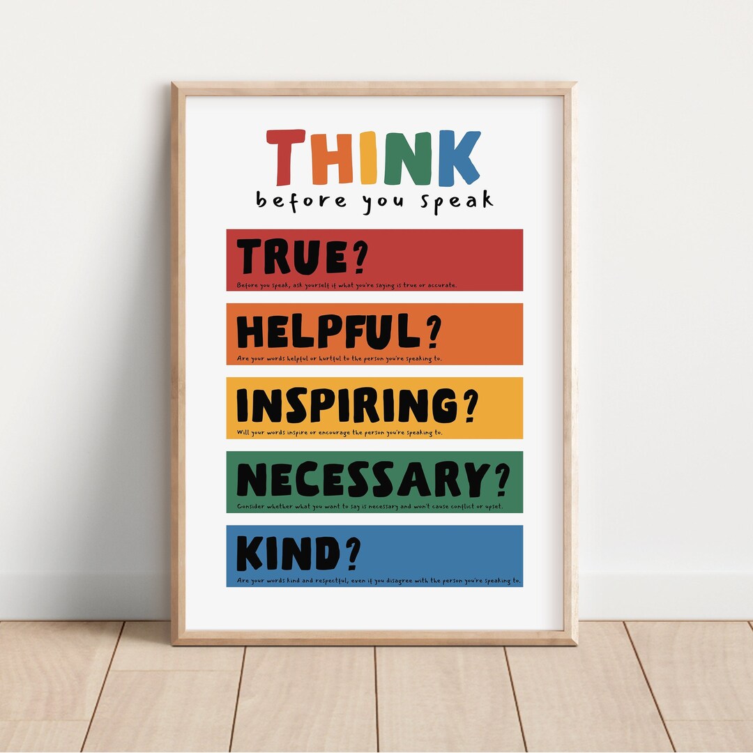 THINK Poster, Think Before You Speak Poster, Classroom Poster ...
