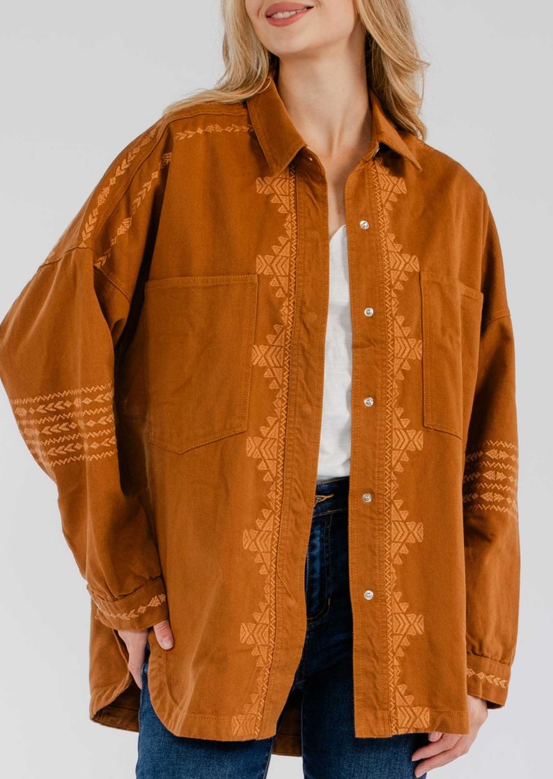 Cortney Embroidered Western Shacket, Embroidery, Bohemian Button Down ...