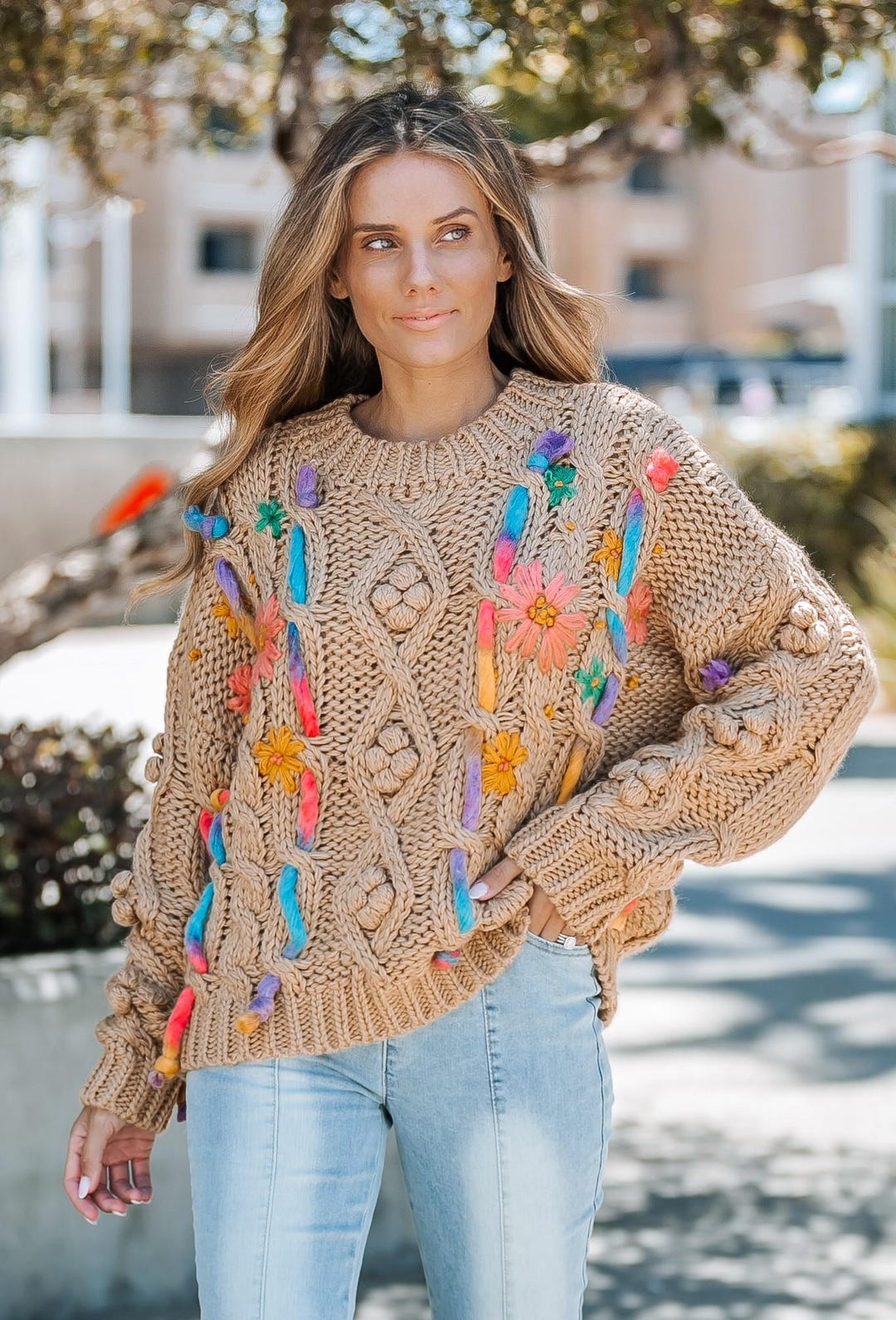 Phoebe Colorful Chunky Sweater, Crochet Cable Sweater, Vintage Sweater ...
