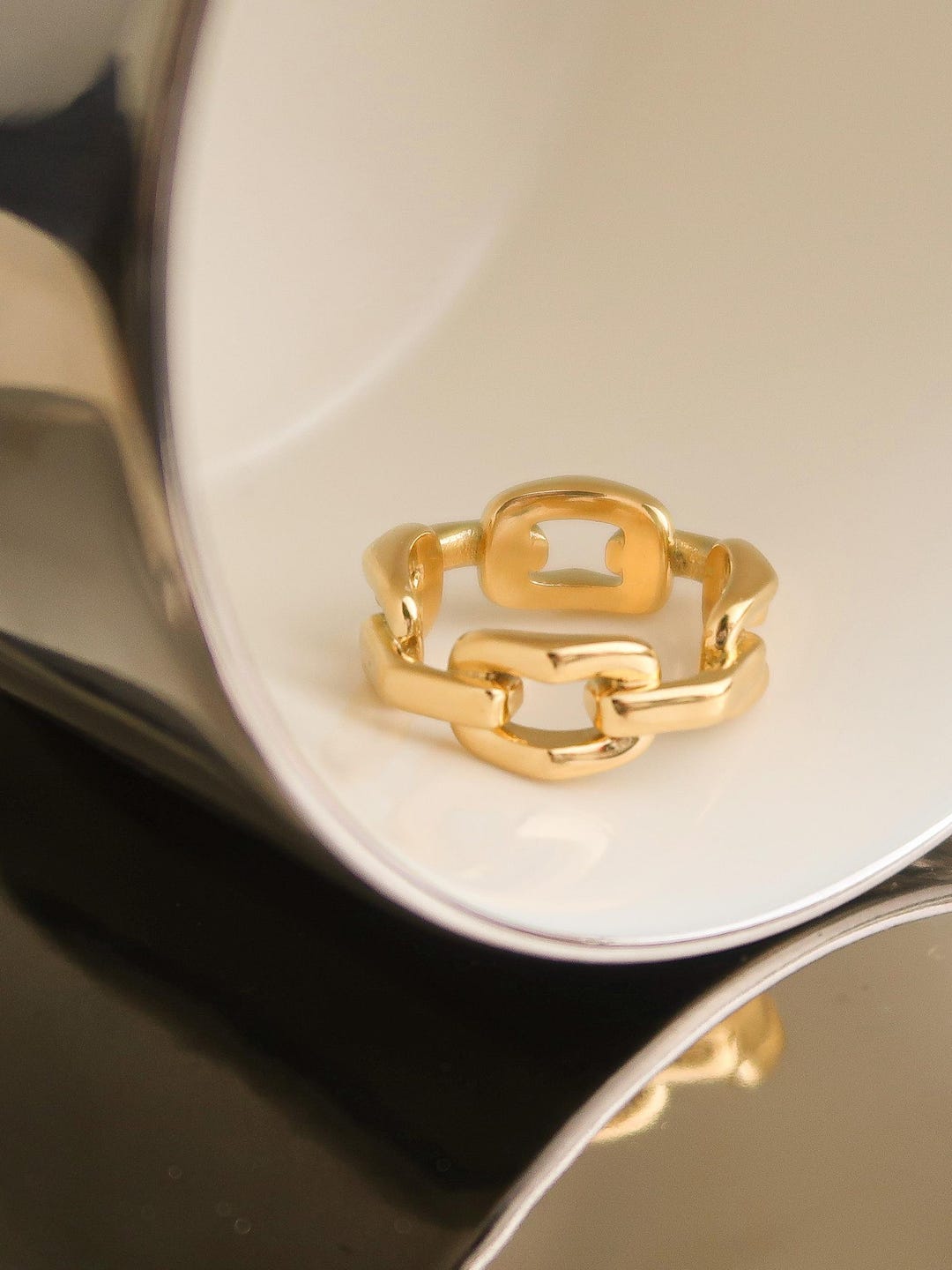 18K Gold Chain Ring, Minimalist Ring, Casual Braided Ring, Gold ...