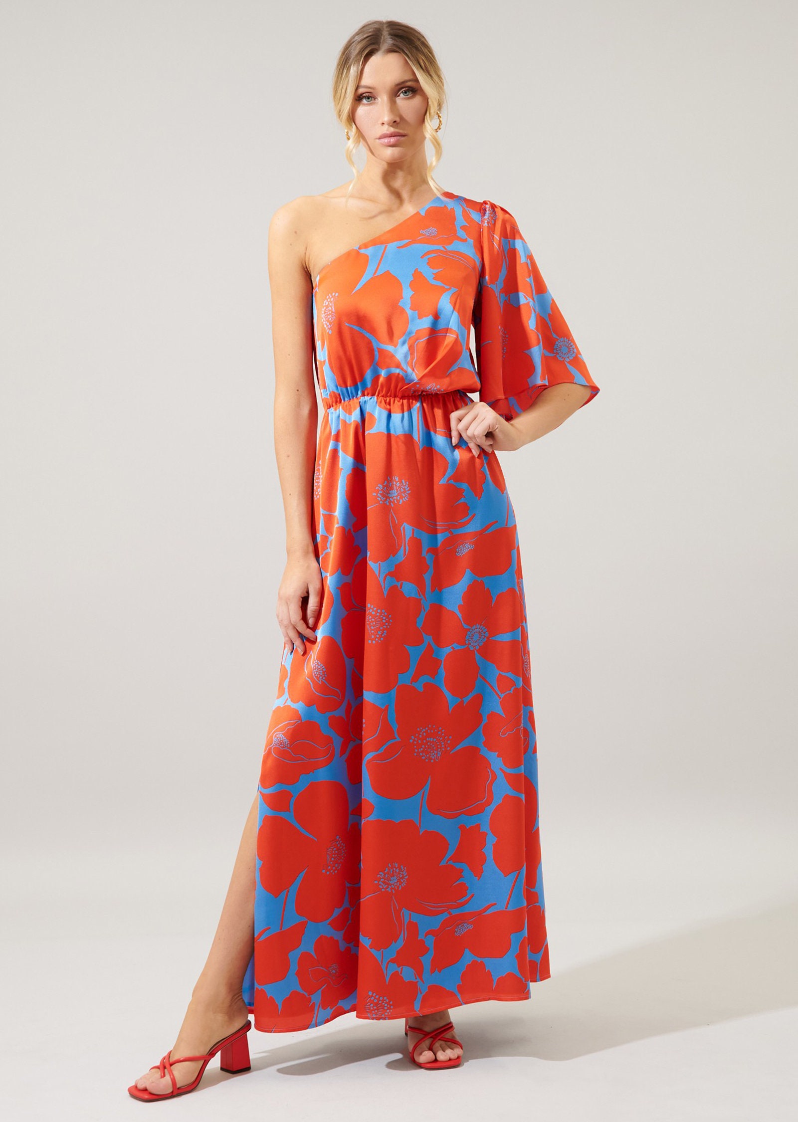 Carly One Shoulder Poppy Dress, One Shoulder Long Dress, Wedding Guest ...