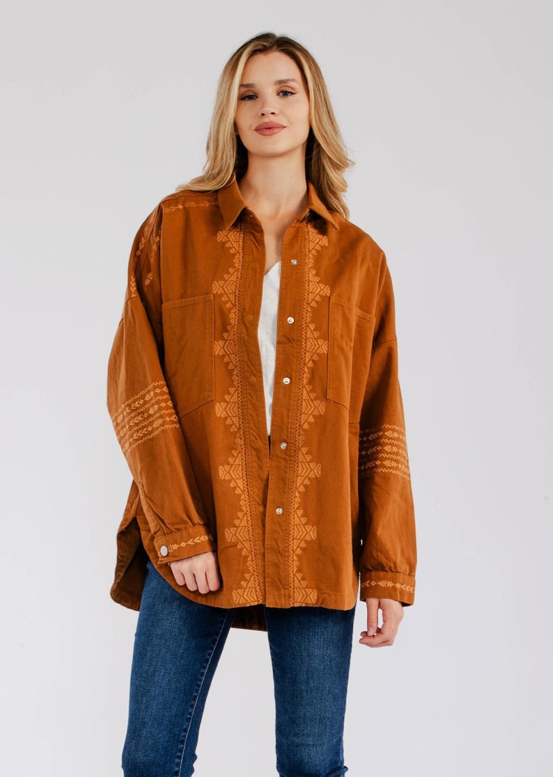 Cortney Embroidered Western Shacket, Embroidery, Bohemian Button Down ...